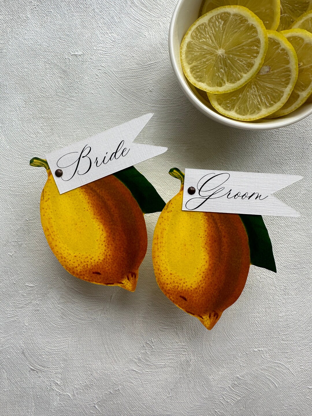Wedding Lemon Name Card | Wedding Place Setting | Blue and Yellow ...