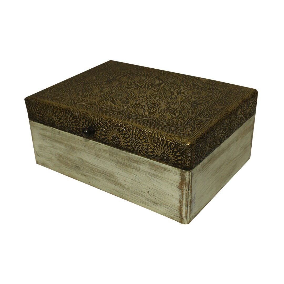 Indune's Distressed White Box With Brass Embossed Top - Etsy