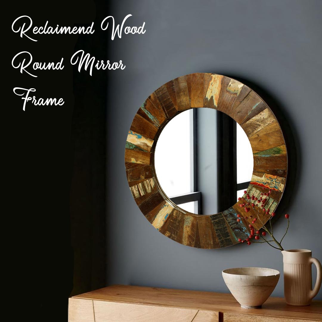 Indune's Handcrafted Traditional Wooden Rustic Round Mirror Frame /home ...