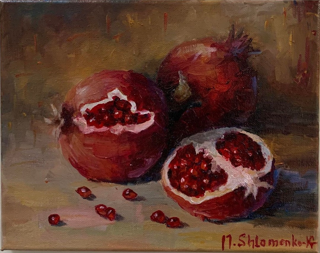 Still Life. Pomegranates. Oil Painting on Stretched Canvas, Unframed ...