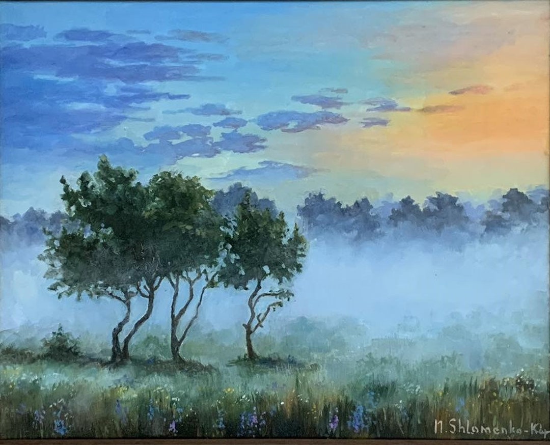 Three Trees in the Fog. Oil Painting on Stretched Canvas, Unframed ...