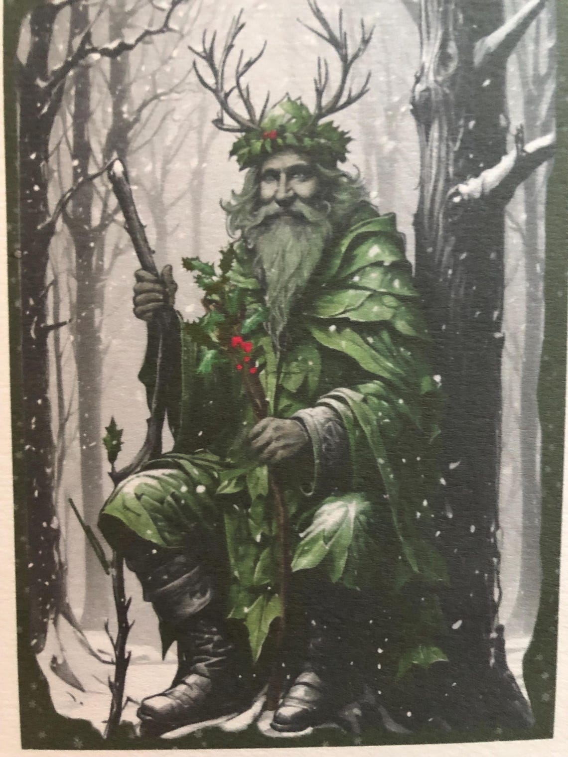 Yule Card Yuletide Greeting Cards Original Print Holly King Green Man - Etsy