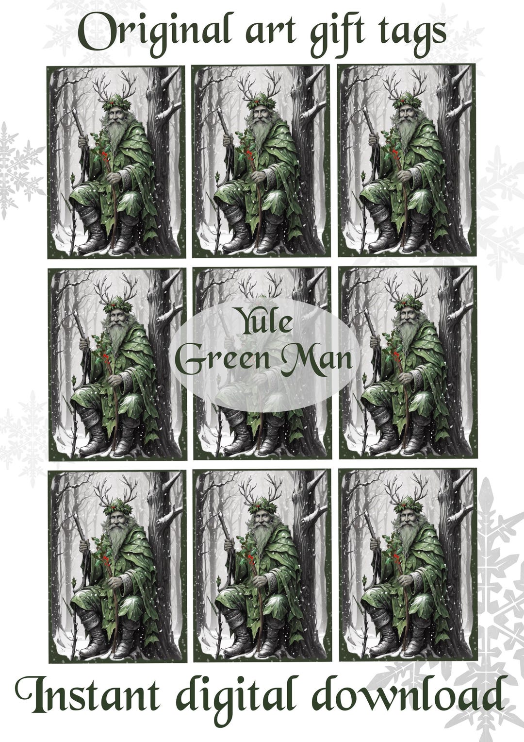 Green Man Yule Gift Tags Original Design Digital Instant Download Print ...