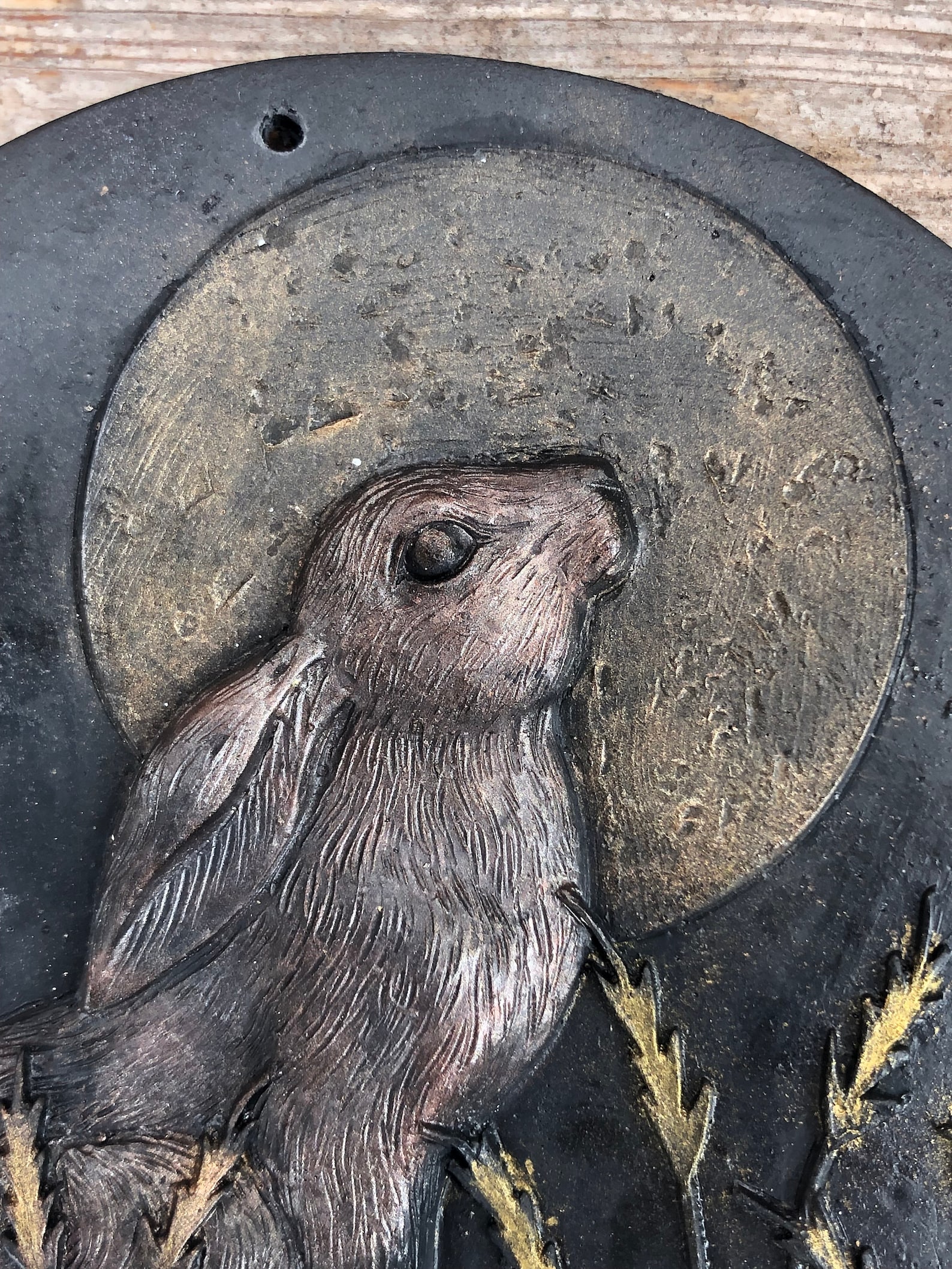 Harvest Moon Hare in Wheat Field Plaque Wall Altar Decoration ...