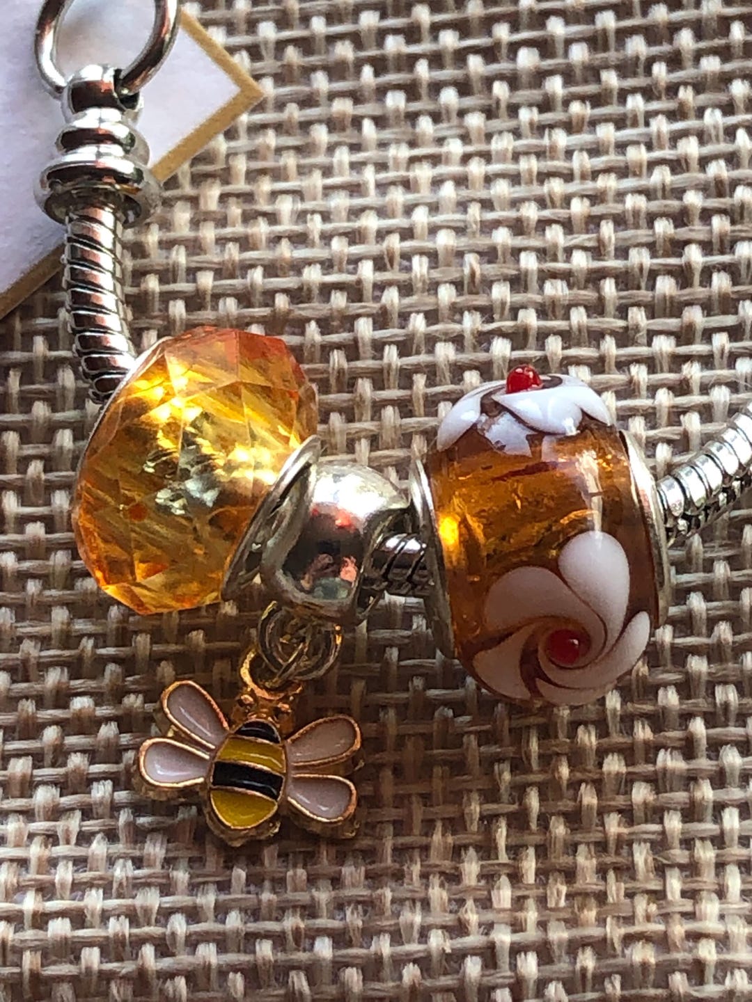 Stunning Charm Bracelet European Design Three Charms Bee Honey Love and ...