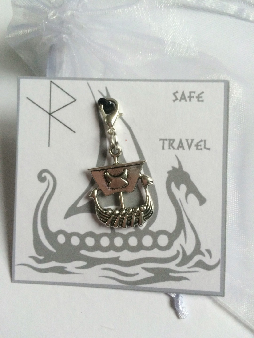 Viking Norse Safe Travel Ship Charm With Card and Bag Safe Travel Rune ...