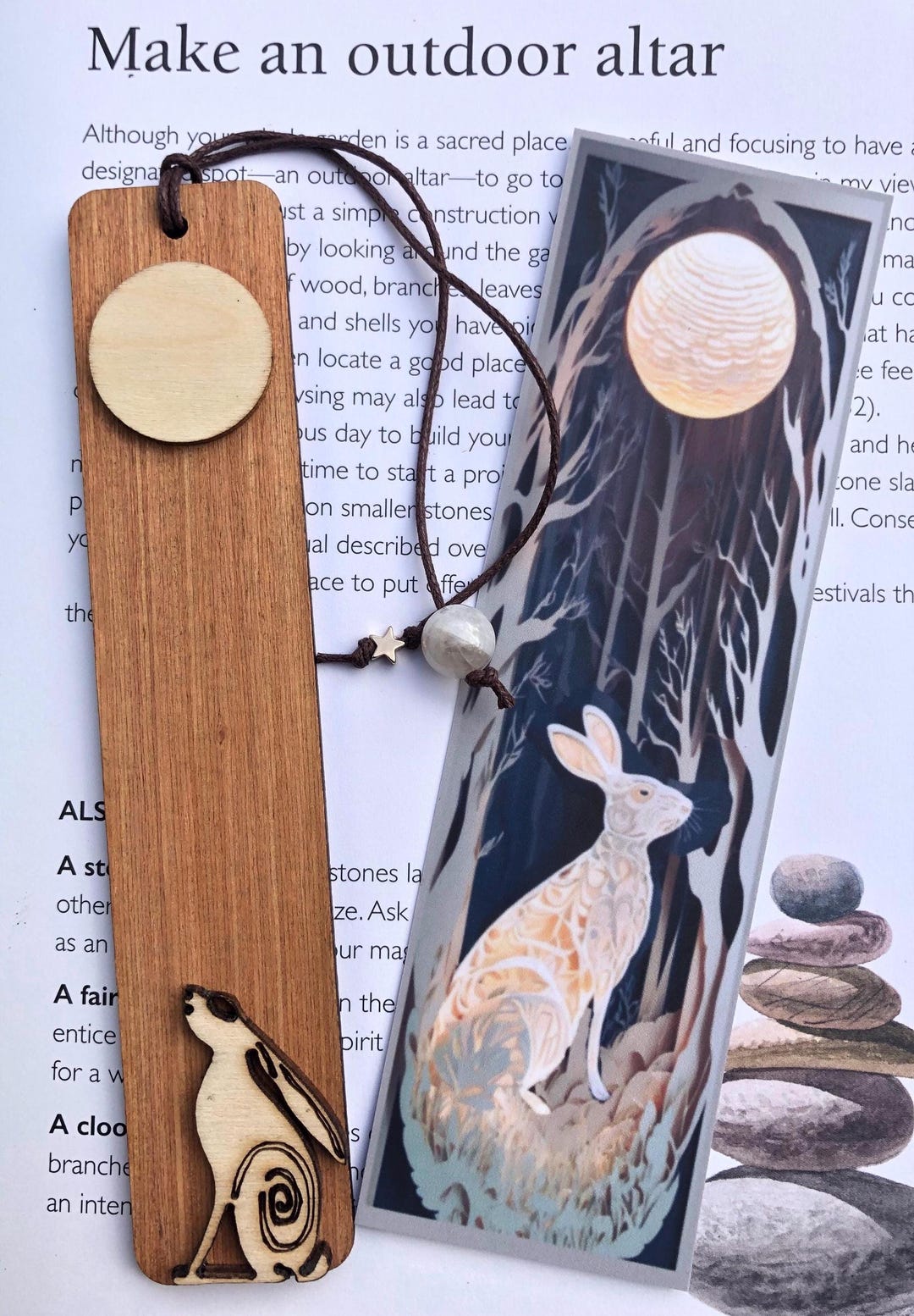 Hare Bookmarks Set Wood Wooden Gazing Hare Moonstone Crystal Embellishment Gift Witchy Gift - Etsy