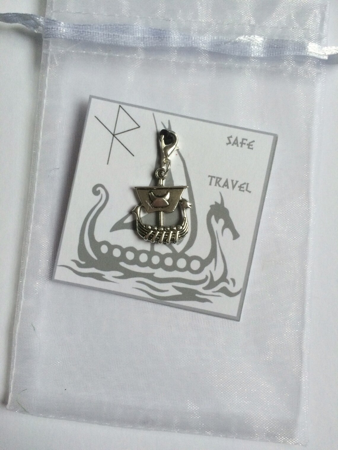 Viking norse safe travel ship charm with card and bag safe | Etsy