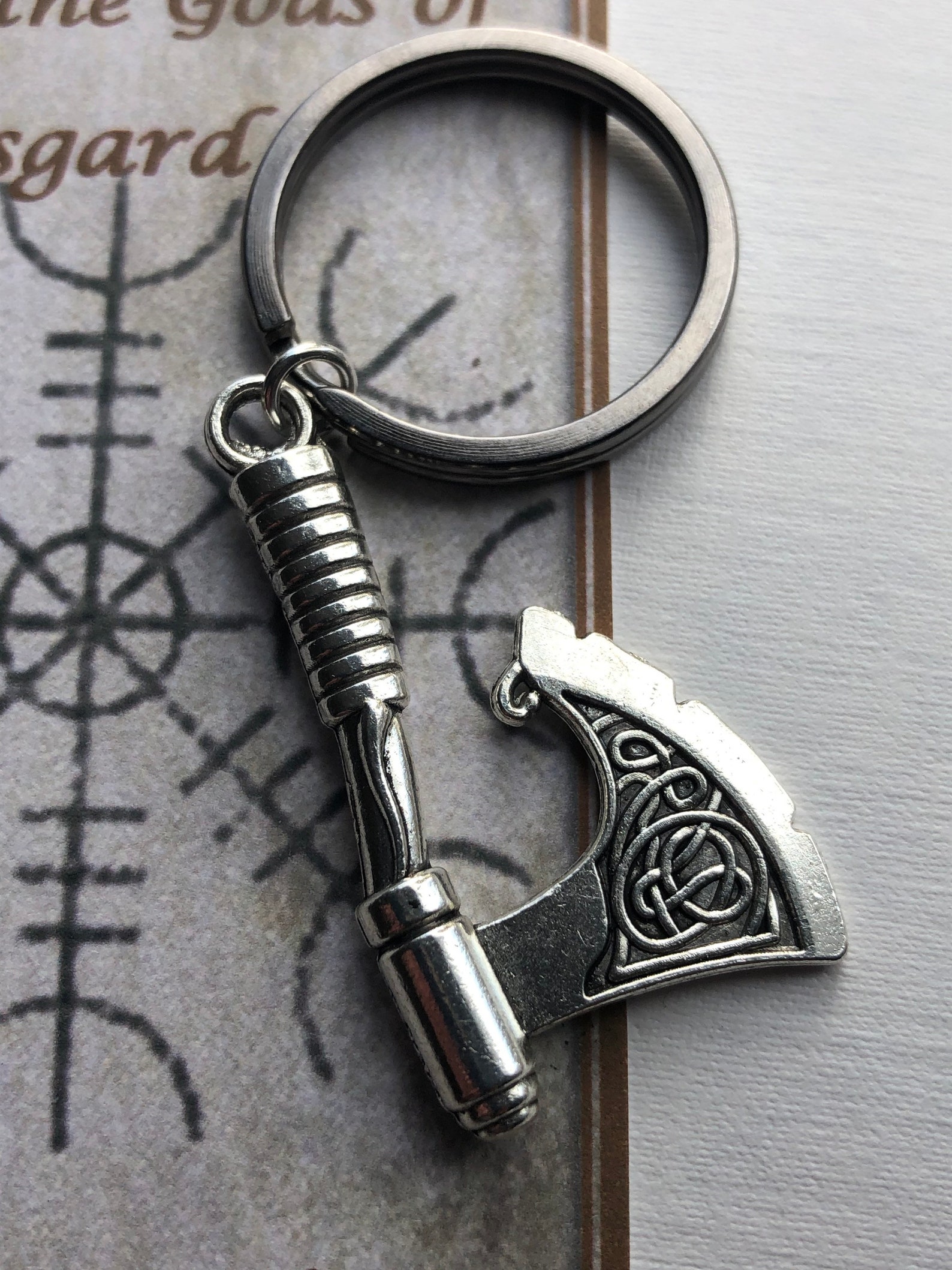 Viking Axe Keychain With Helm of Awe Card, Safe Travel Gift - Etsy UK