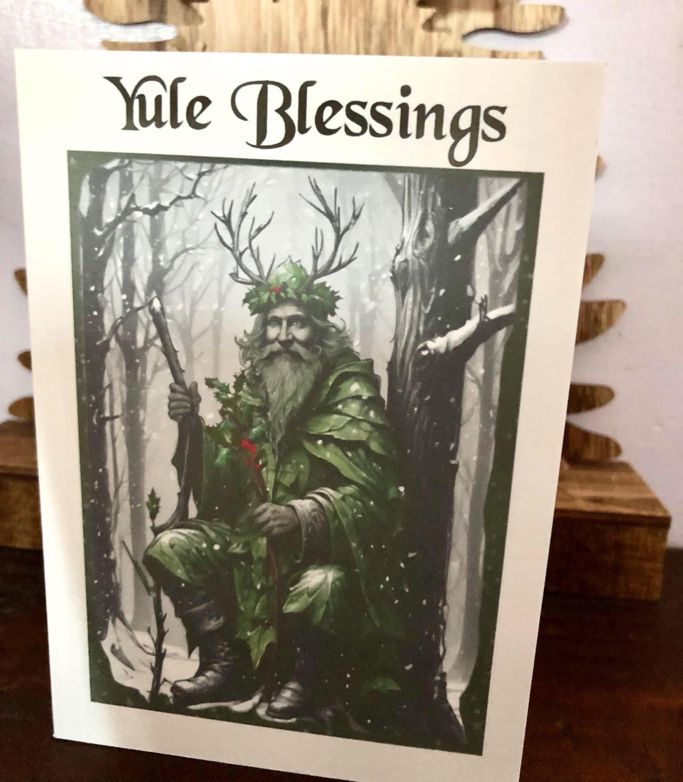 Yule Card Yuletide Greeting Cards Original Print Holly King Green Man - Etsy