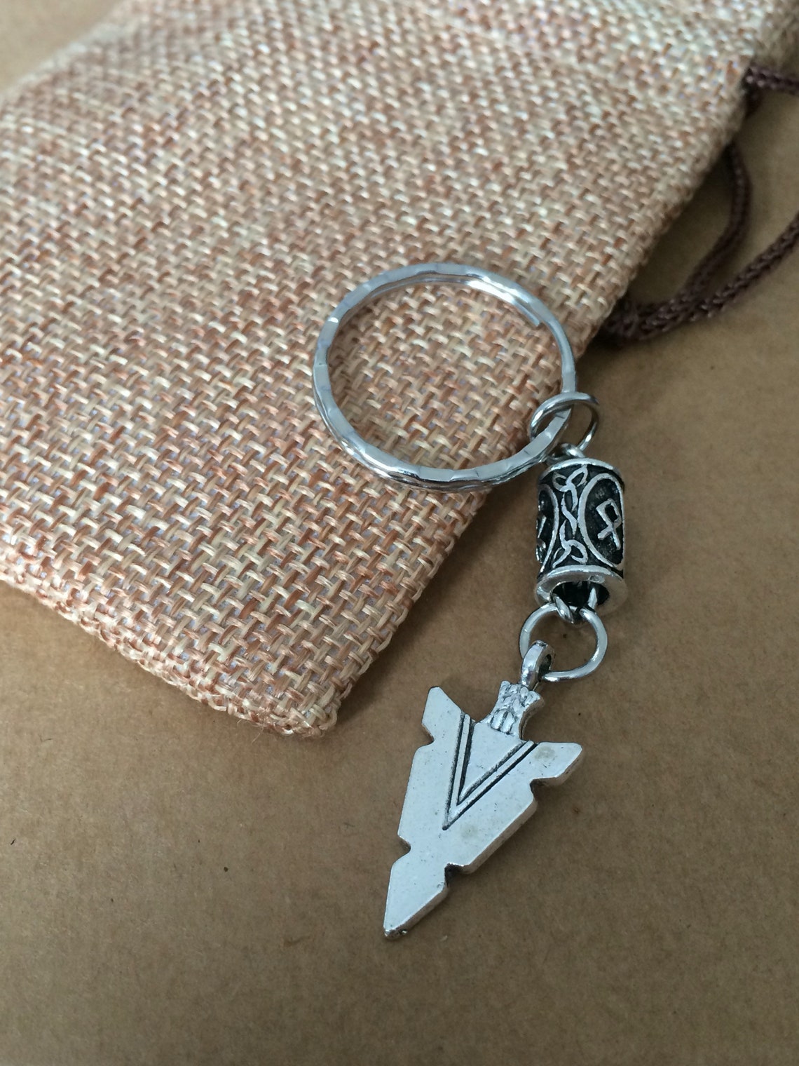 Arrow Head Keyring Barrrel Rune Bead Good Luck Safe Travel Gift Viking ...