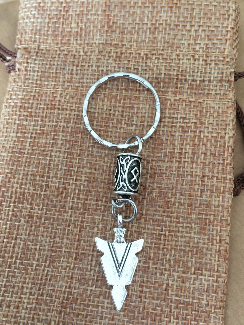 Arrow Head Keyring Barrrel Rune Bead Good Luck Safe Travel Gift Viking ...