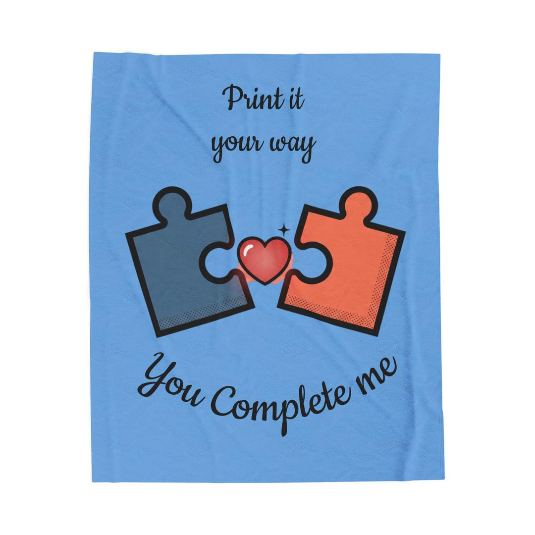 Puzzle Pieces Heart You Complete Me Blanket | Velveteen Plush Blanket ...