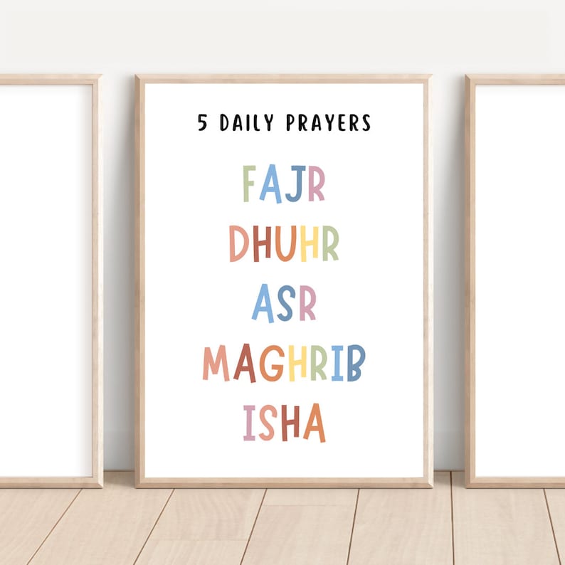 5 Daily Prayers Islamic Wall Art 5 Salahs Printable Kids Islamic ...