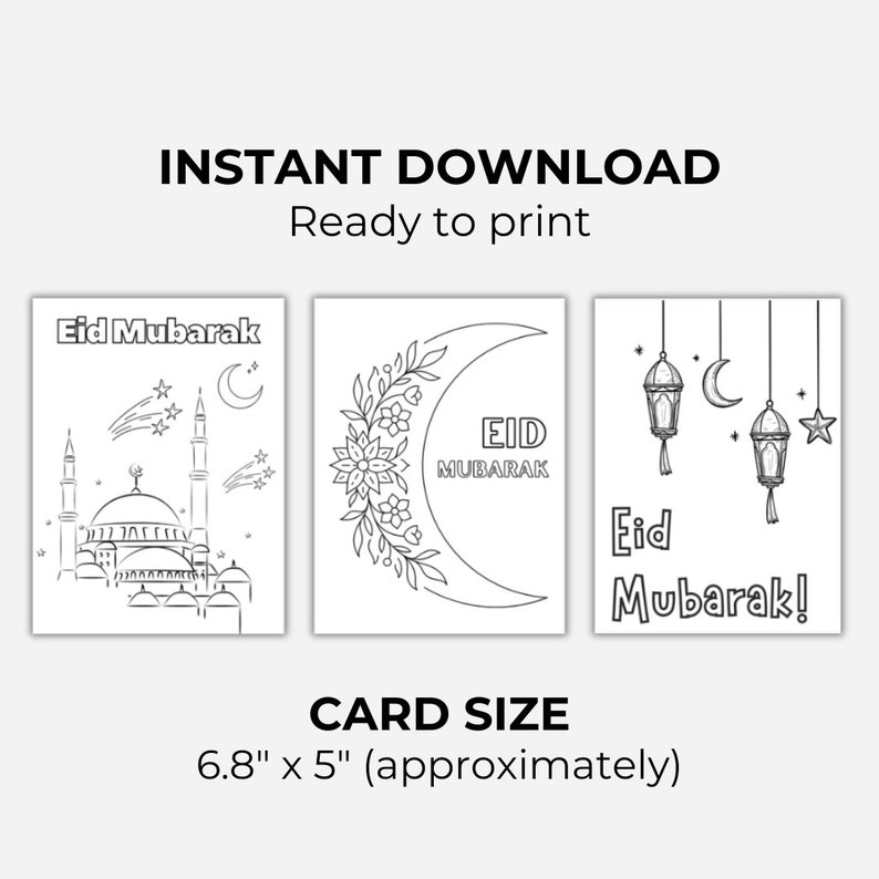 Eid Coloring Cards for Kids Eid Card Printable, DIY Eid Mubarak Card ...
