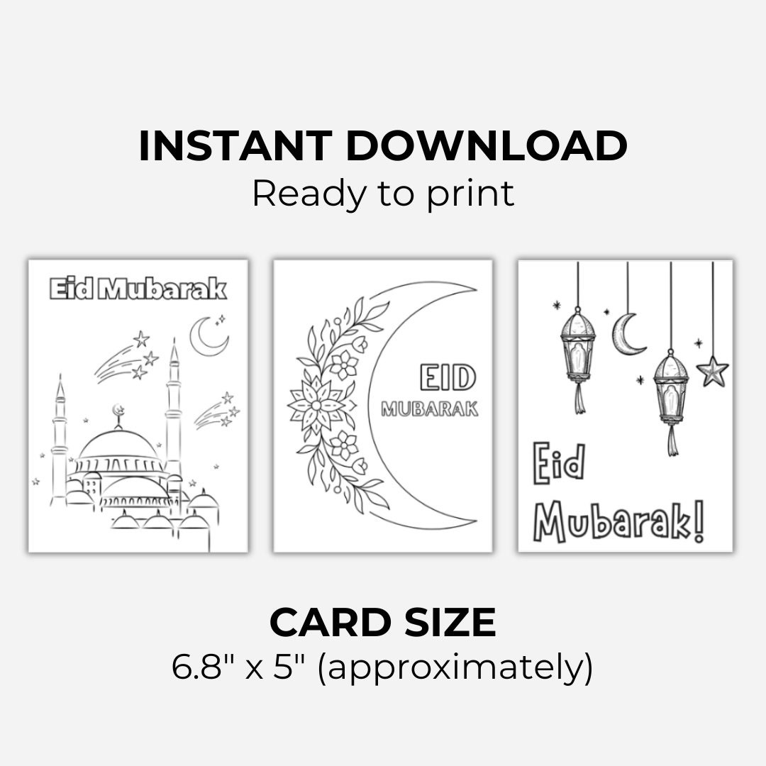Eid Coloring Cards for Kids Eid Card Printable, DIY Eid Mubarak Card ...