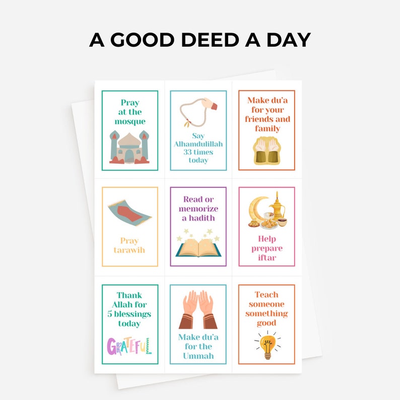 Ramadan Good Deed Cards for Kids Printable Islamic Activity 30 Daily ...