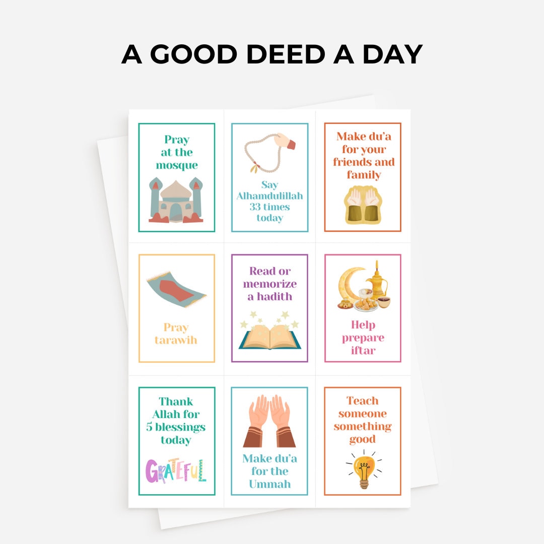 Ramadan Good Deed Cards for Kids Printable Islamic Activity 30 Daily ...