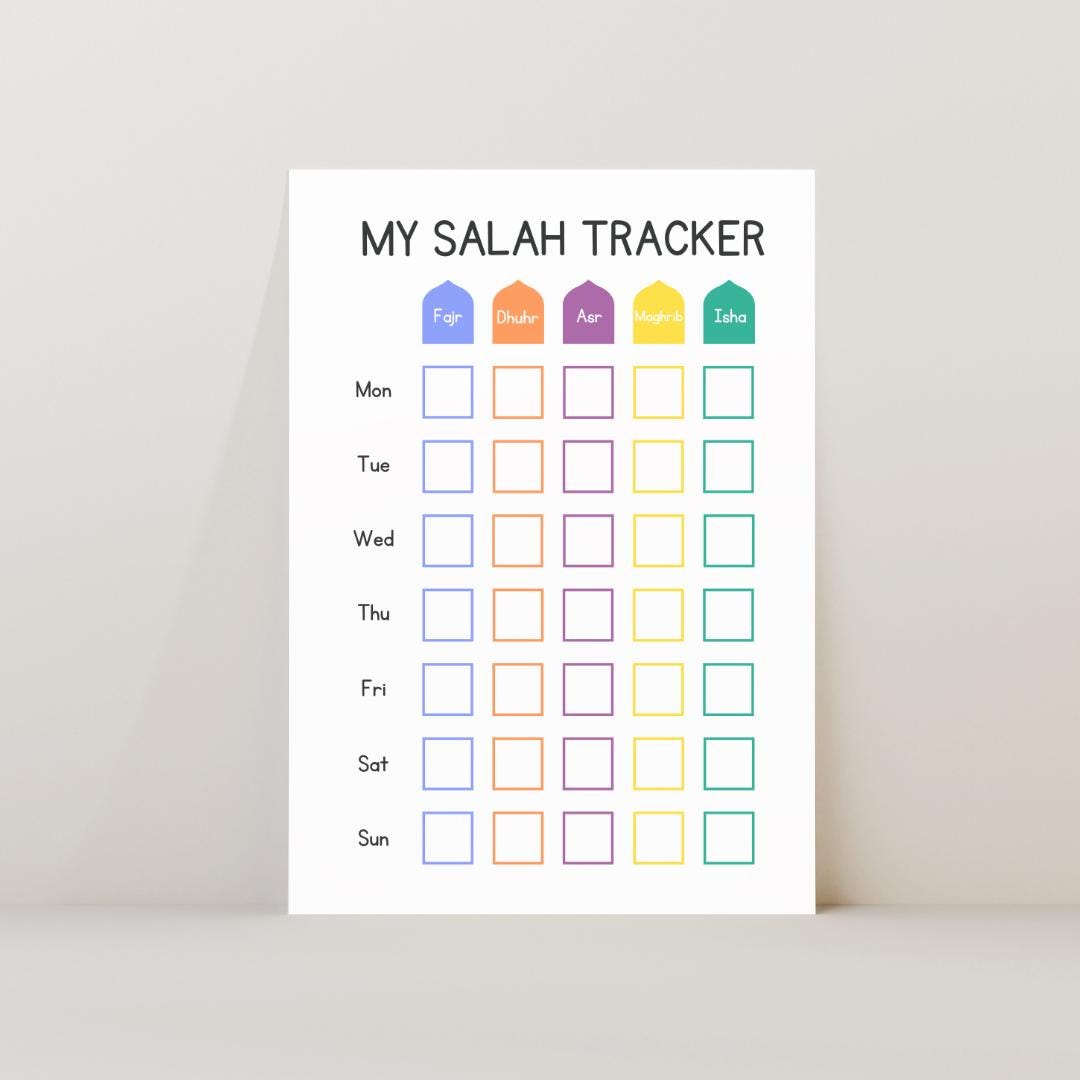 Salah Tracker Islamic Kids Printable Weekly Prayer Tracker Muslim ...