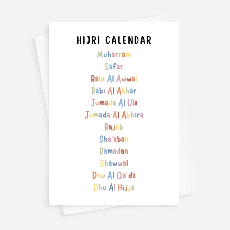 Islamic Lunar Calendar Hijri Calendar Islamic Months Wall Art Printable ...