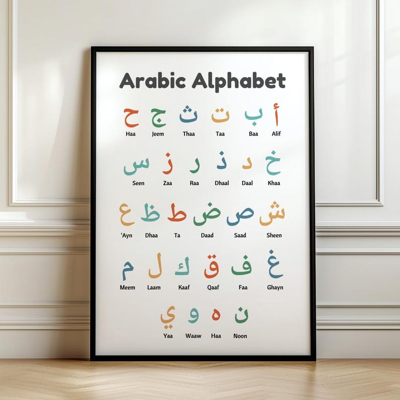 Arabic Alphabet Poster Kids Educational Wall Art Printable Islamic Wall ...