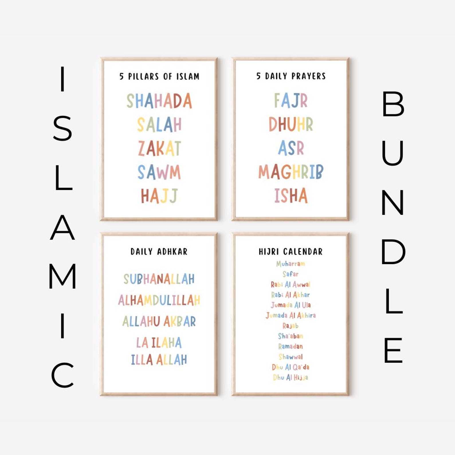 Islamic Educational Kids Bundle Printable Set | 5 Pillars of Islam 5 ...