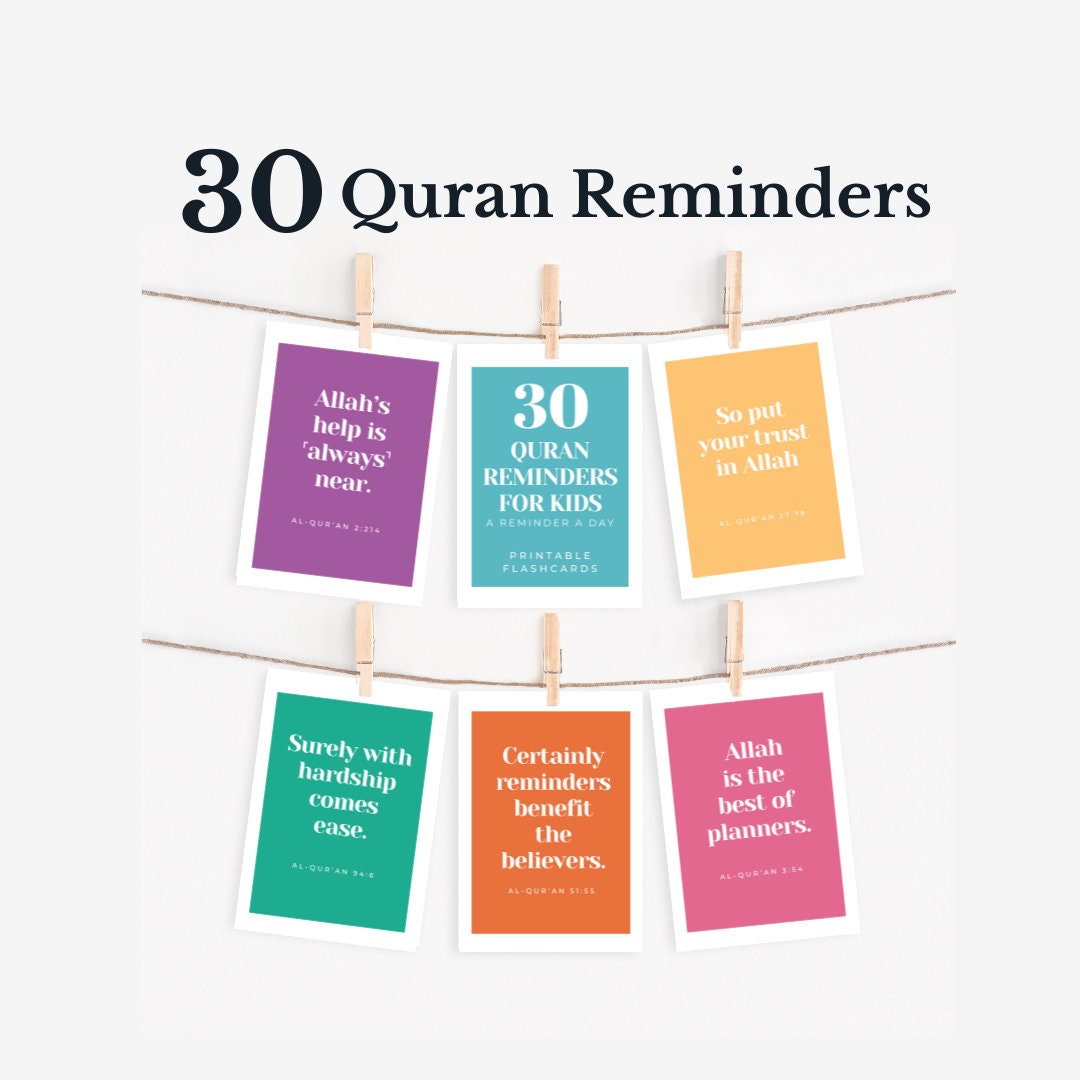 30 Quran Reminder Flashcards - Kids Ramadan Printables, Islamic ...