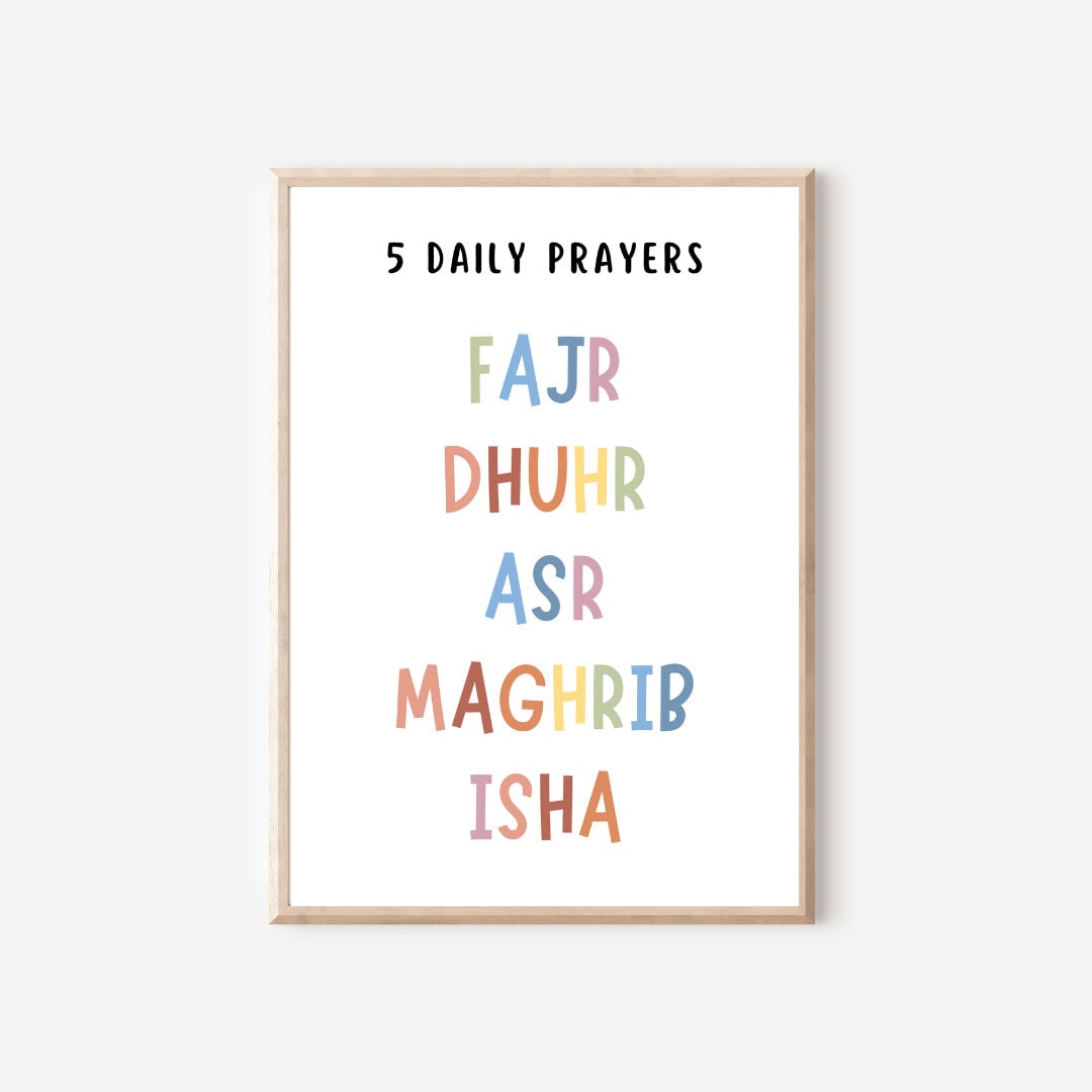 5 Daily Prayers Islamic Wall Art 5 Salahs Printable Kids Islamic ...