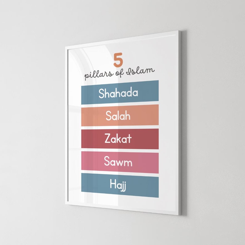 Islamic Kids Printable Wall Art Set Five Pillars Daily Adhkar Five ...