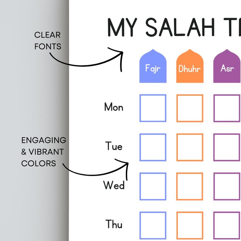 Salah Tracker Islamic Kids Printable Weekly Prayer Tracker Muslim ...