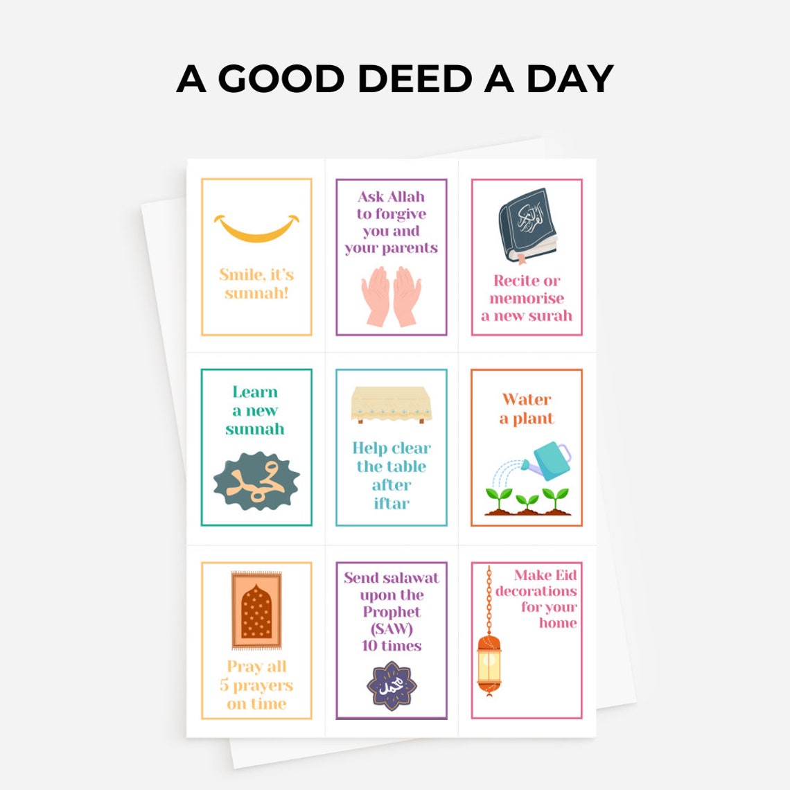Ramadan Good Deed Cards for Kids Printable Islamic Activity 30 Daily ...