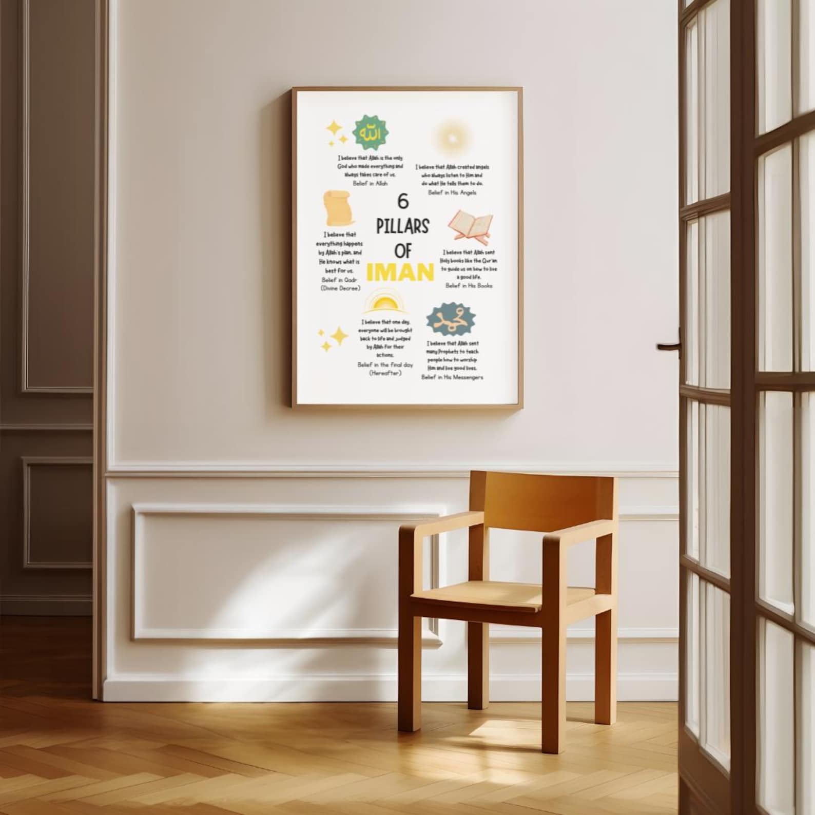 6 Pillars of Iman Kids Islamic Wall Art Muslim Children Educational ...