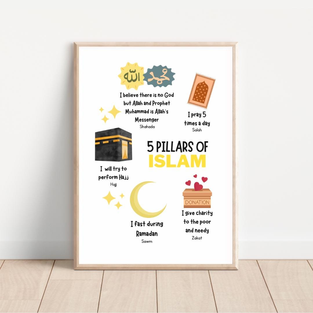 5 Pillars of Islam Digital Printable Islamic Kids Wall Art Muslim Educational Poster Ramadan ...