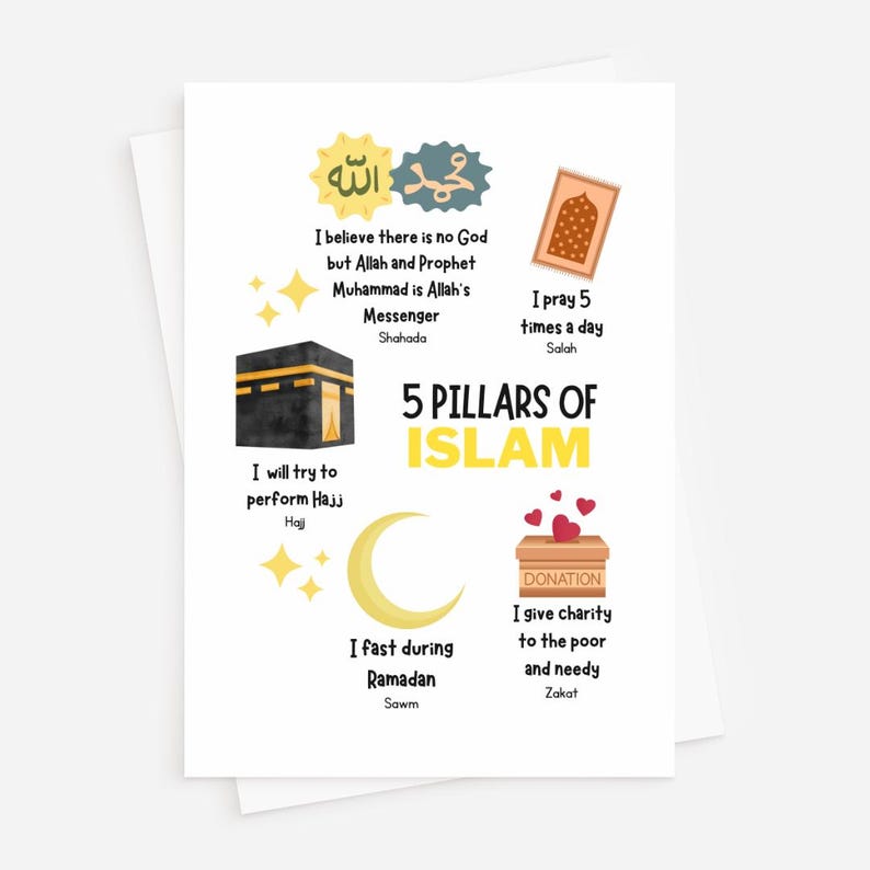 5 Pillars of Islam Digital Printable Islamic Kids Wall Art Muslim ...
