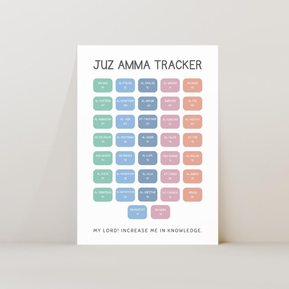 Juz Amma Tracker Islamic Printable Quran Memorization Chart Muslim ...