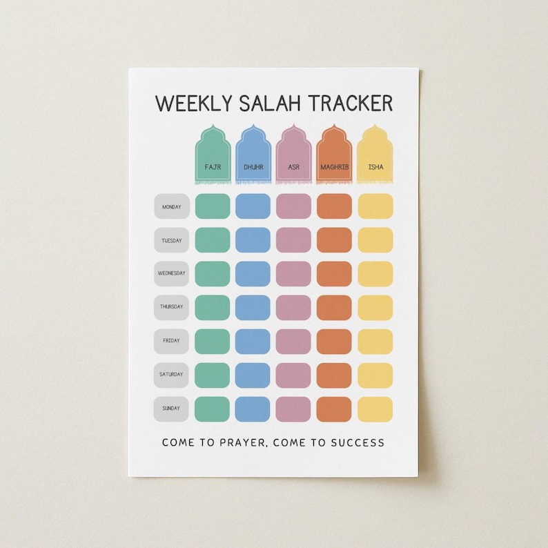 Weekly Salah Tracker Islamic Wall Art Prayer Tracker Printable Muslim ...