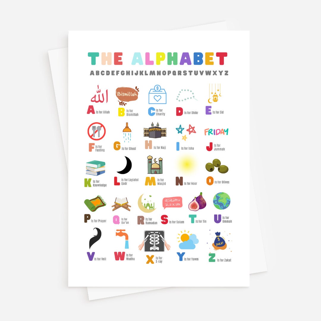 Kids Islamic Alphabet Poster Printable Islamic Wall Art Muslim Nursery ...