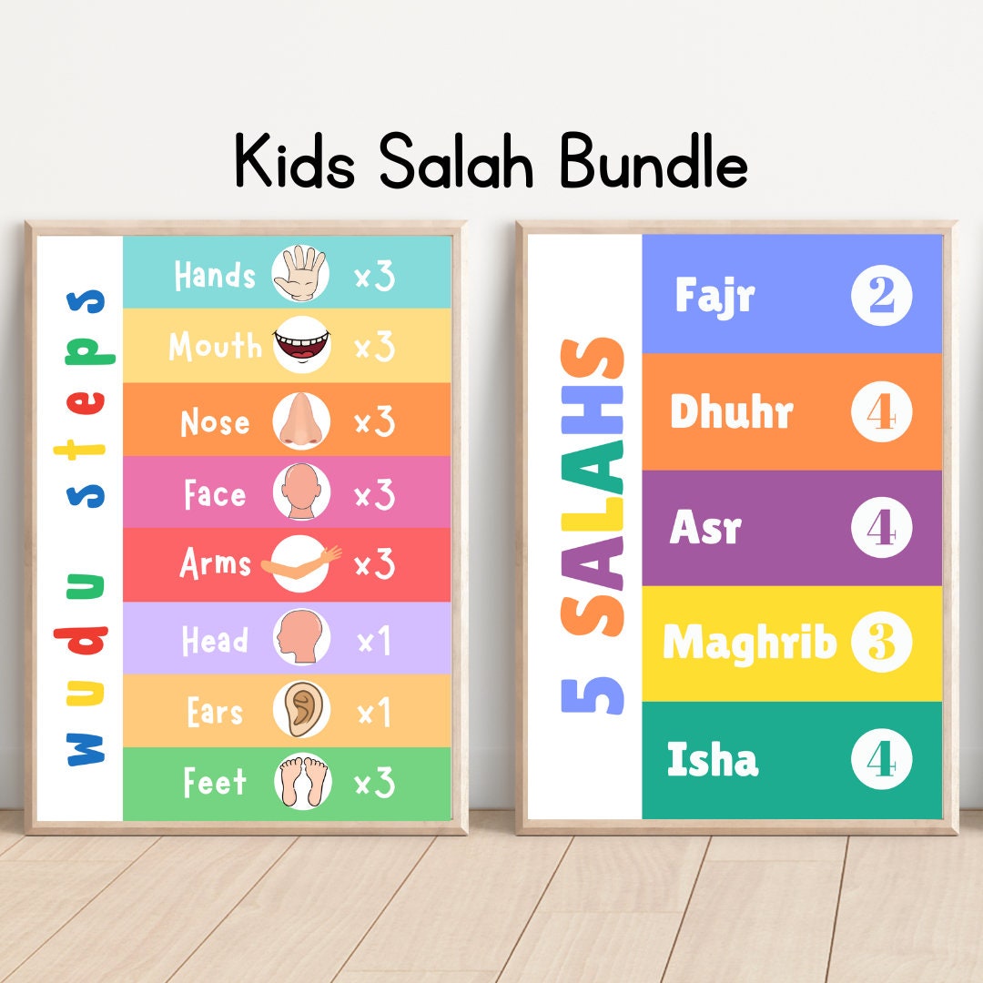 Kids Salah Islamic Educational Poster Bundle Wudu Steps and 5 Salahs ...