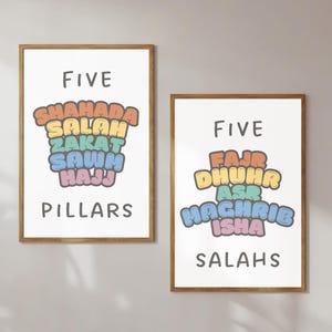 5 Pillars of Islam & 5 Salahs Kids Wall Art Bundle | Minimalist ...