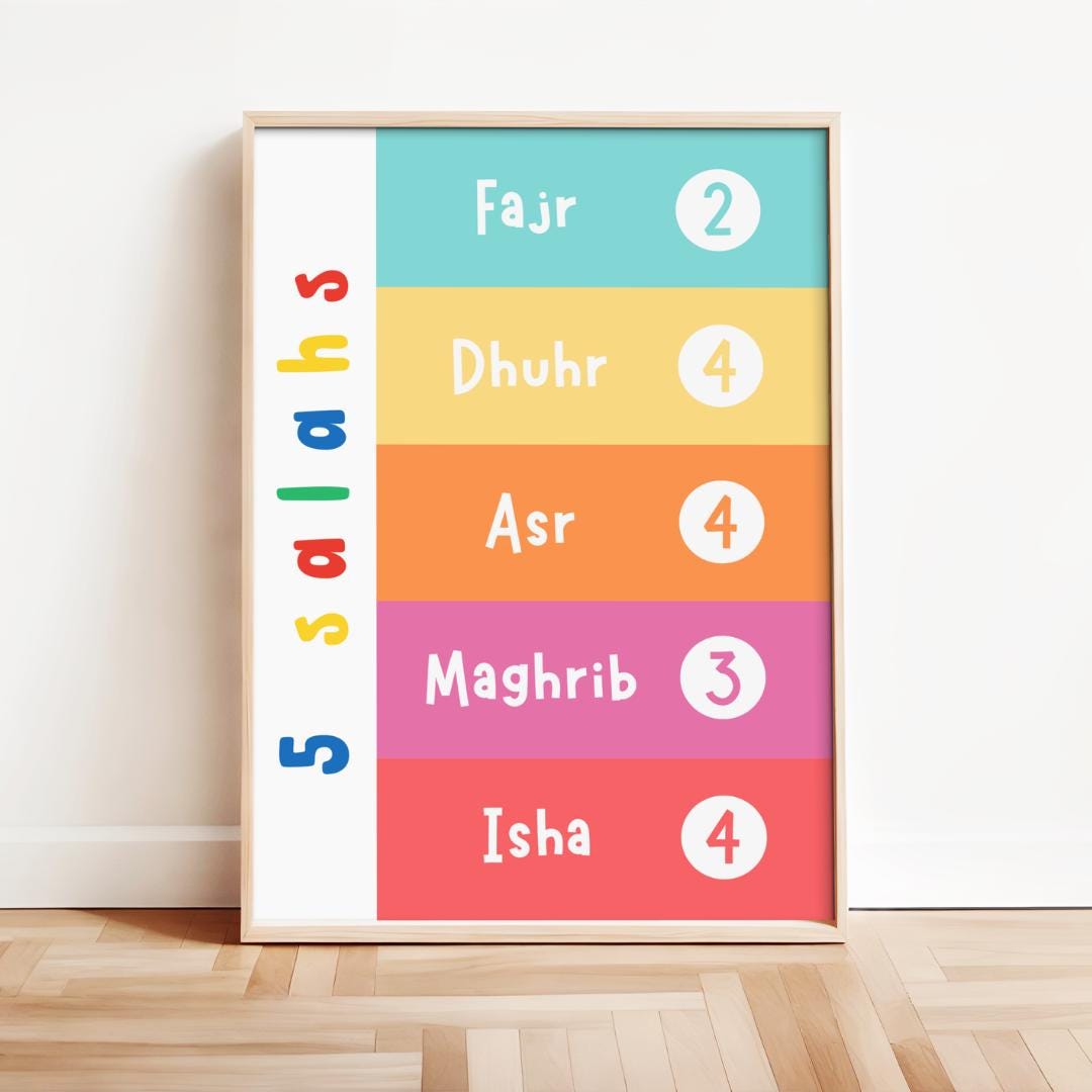 Colorful 5 Salahs and Rakats Kids Educational Digital Printable | Fun ...