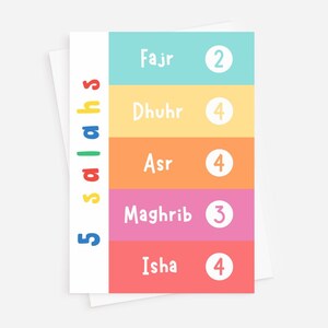 Colorful 5 Salahs and Rakats Kids Educational Digital Printable | Fun ...