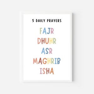 5 Daily Prayers Islamic Wall Art 5 Salahs Printable Kids Islamic ...