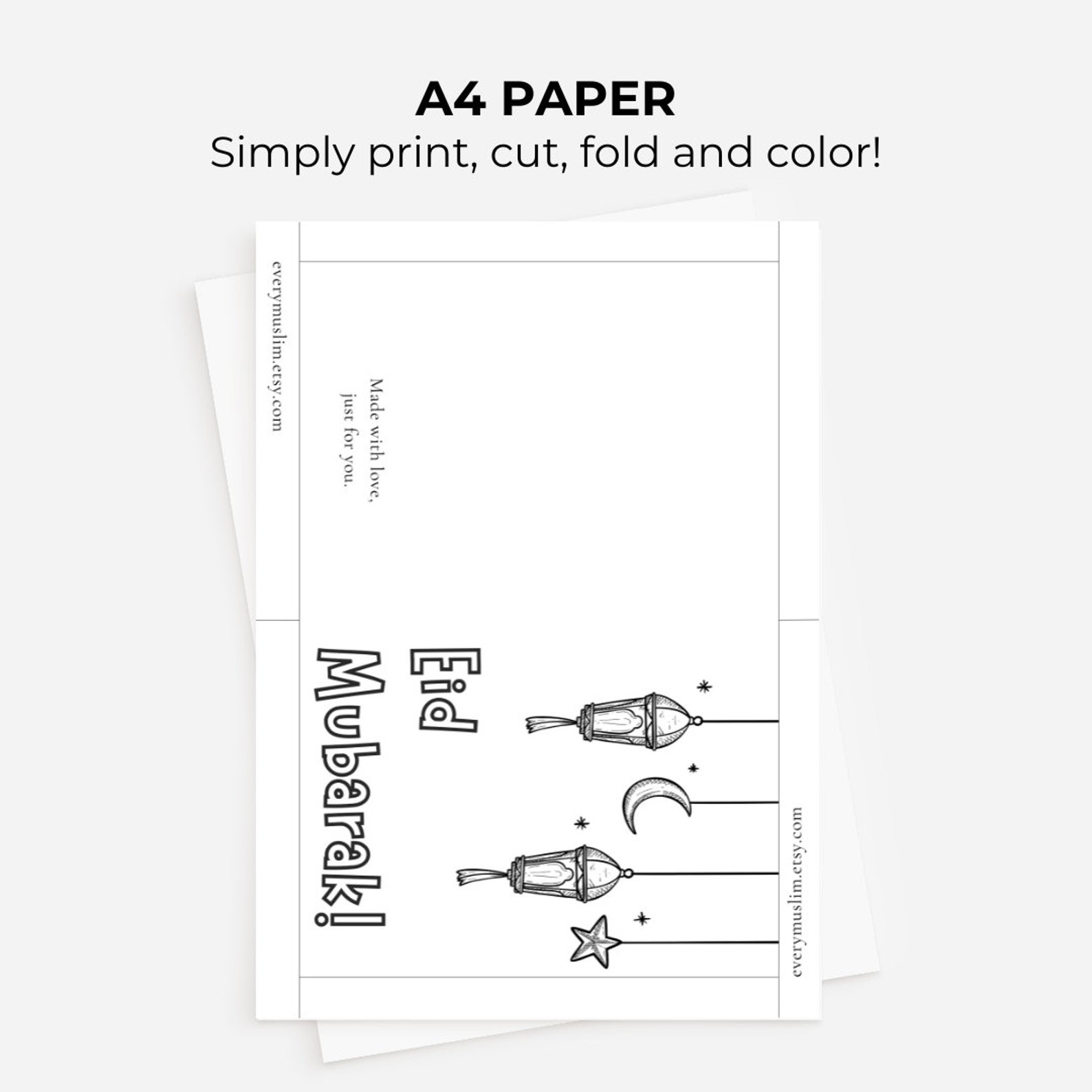 Eid Coloring Cards for Kids - Eid Card Printable, DIY Eid Mubarak Card ...