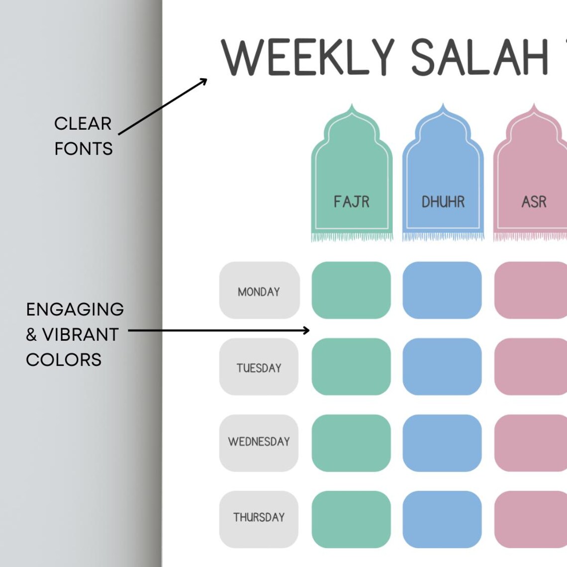 Weekly Salah Tracker Digital Printable Children's Salah Planner ...