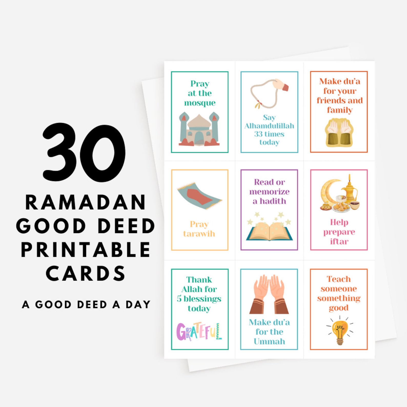 Ramadan Good Deed Cards for Kids Printable Islamic Activity 30 Daily ...