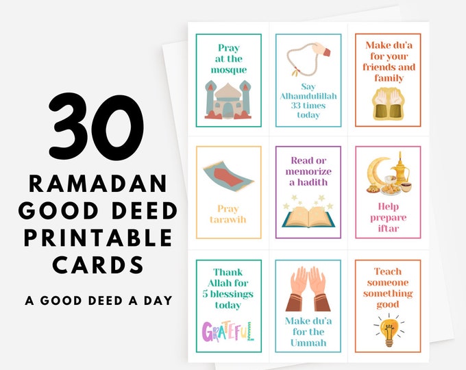 Ramadan Good Deed Cards for Kids Printable Islamic Activity 30 Daily ...