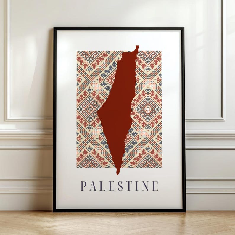 Palestine Wall Art Digital Printable Map With Palestinian Embroidery ...