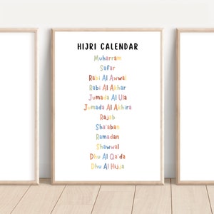 Islamic Lunar Calendar Hijri Calendar Islamic Months Wall Art Printable ...