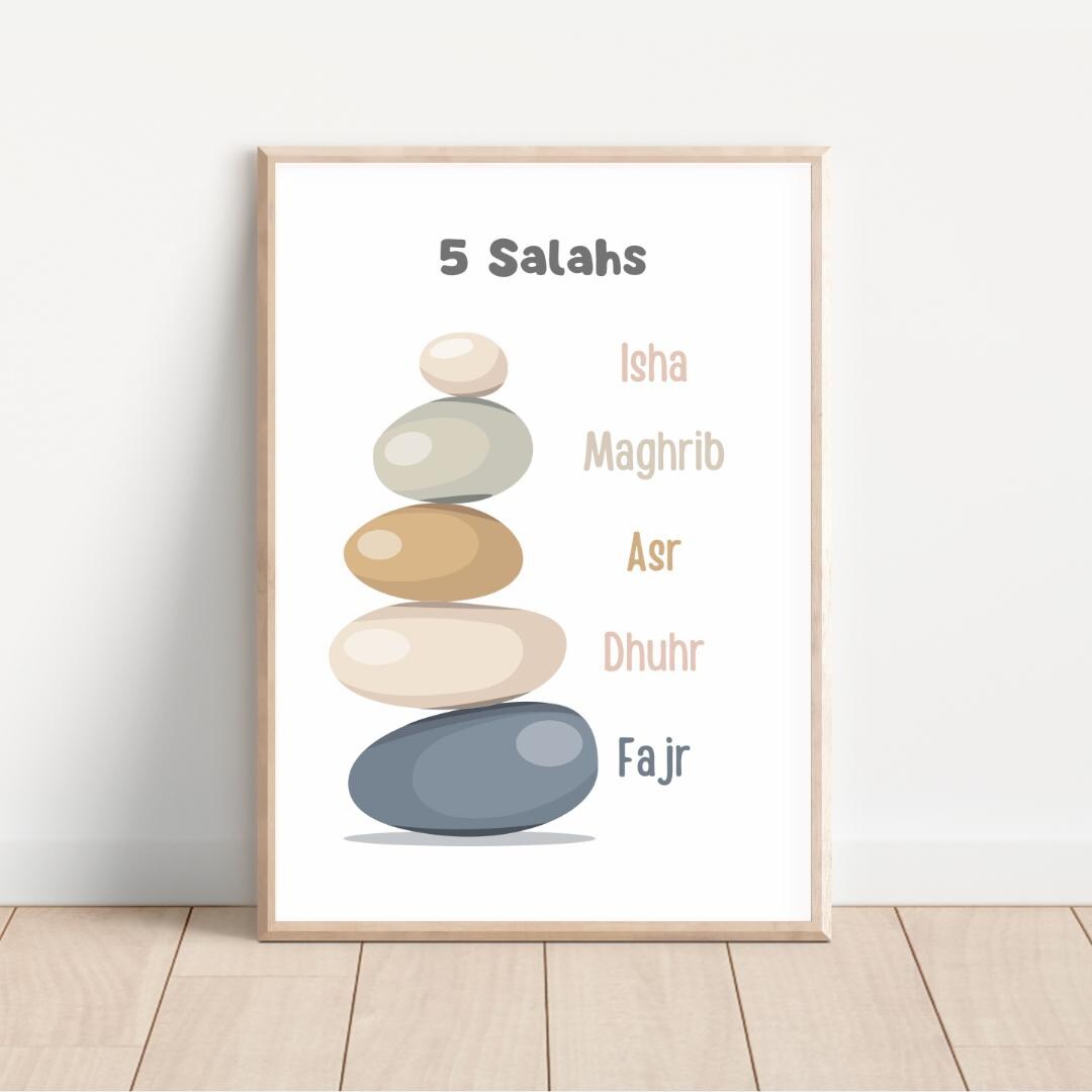 5 Daily Salahs Kids Digital Printable Educational Islamic Wall Art for ...