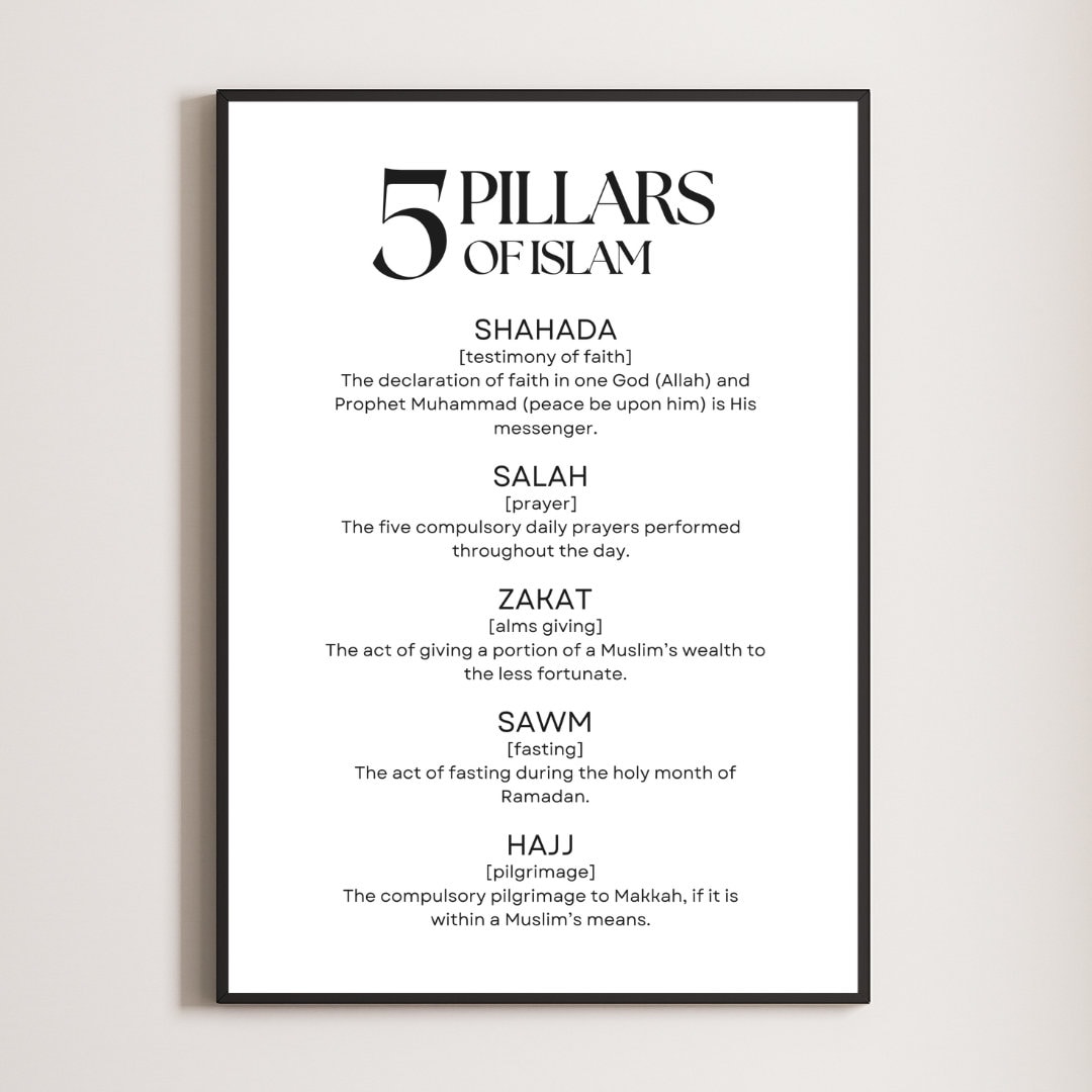 5 Pillars of Islam Wall Art Printable Minimalist Islamic Educational ...